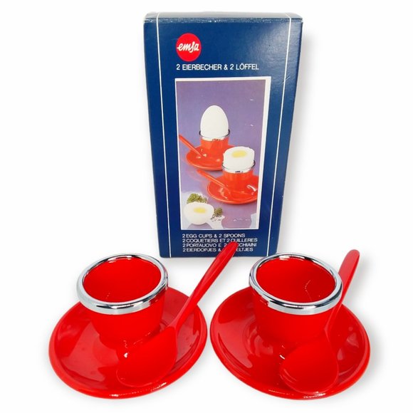 Emsa | Dining | Vintage Emsa 2 Egg Cups 2 Spoons Plastic Set Red ...